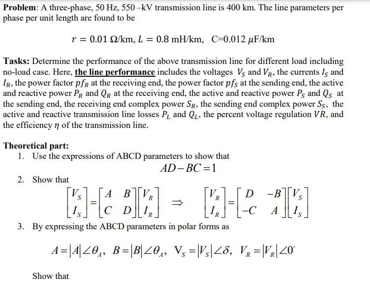 Solved Problem: A three-phase, 50 Hz,550−kV transmission | Chegg.com