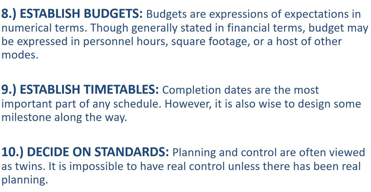 Solved What is meant by establishing budgets and timetables | Chegg.com