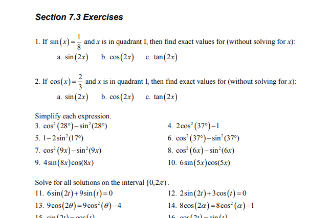 Solved 1. If sin(x)=81 and x is in quadrant I, then find | Chegg.com