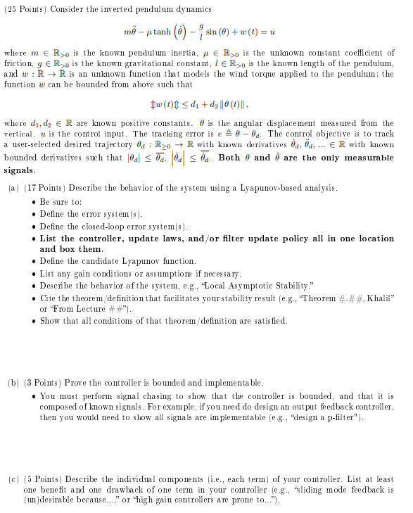 Solved ( 25 ﻿Points) ﻿Consider the inverted pendulum | Chegg.com