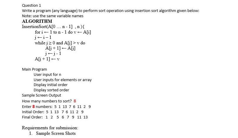 Solved Question 1 Write a program (any language) to perform | Chegg.com