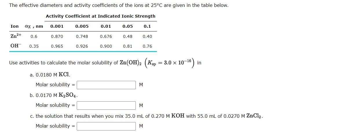 Solved ne effective diameters and activity coefficients of | Chegg.com
