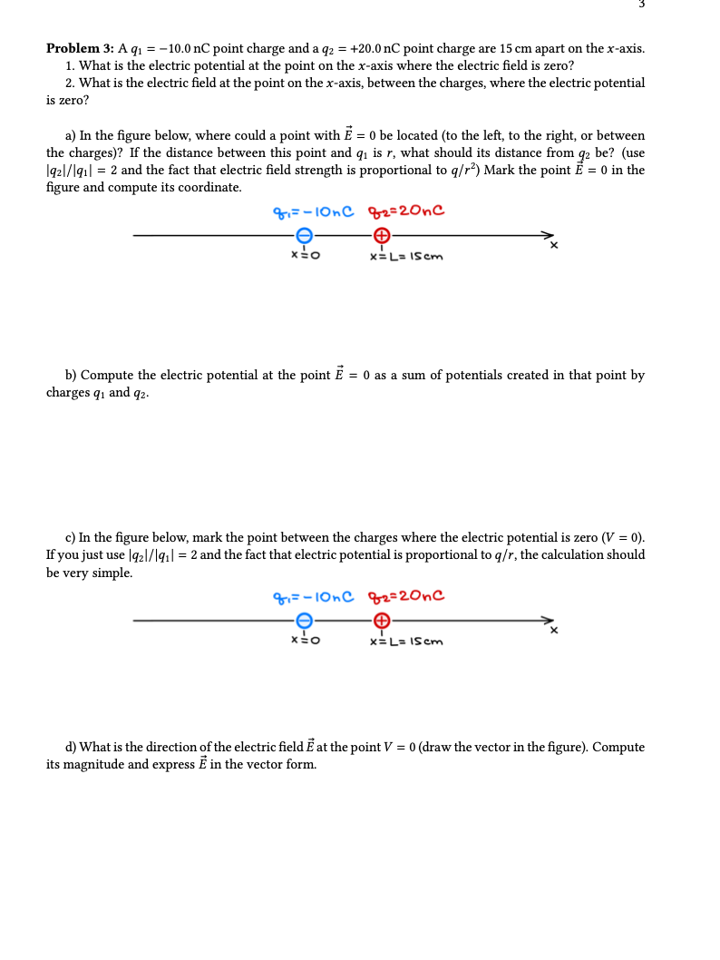 Solved Problem 3: A q1=−10.0nC point charge and a q2=+20.0nC | Chegg.com Solved Problem 3: A q1=−10.0nC point charge and a q2=+20.0nC | Chegg.com