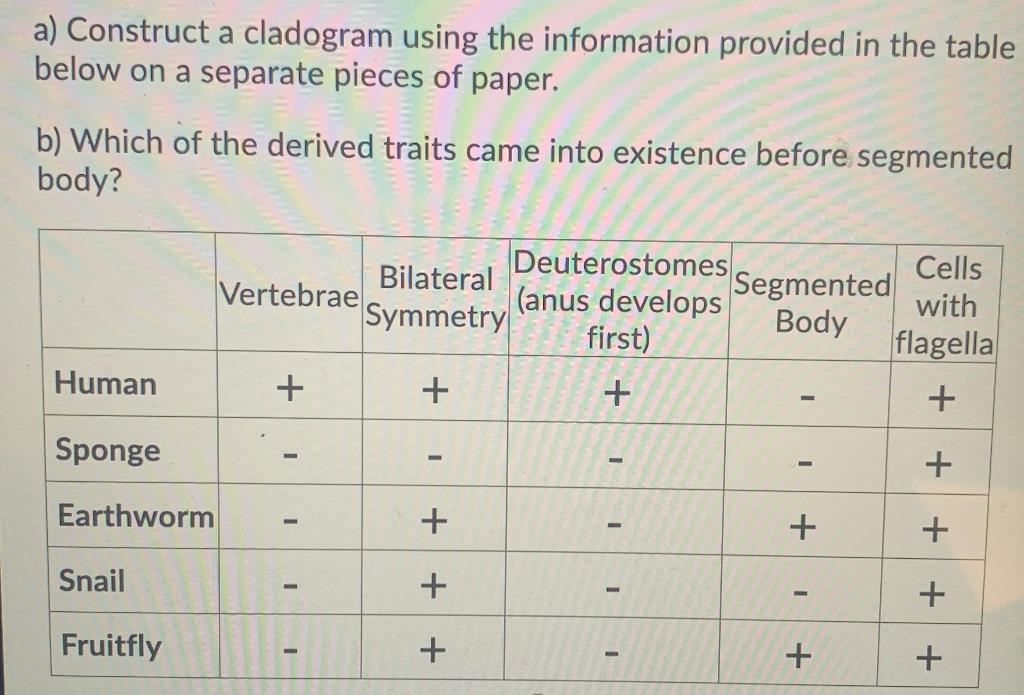 Solved a) Construct a cladogram using the information | Chegg.com