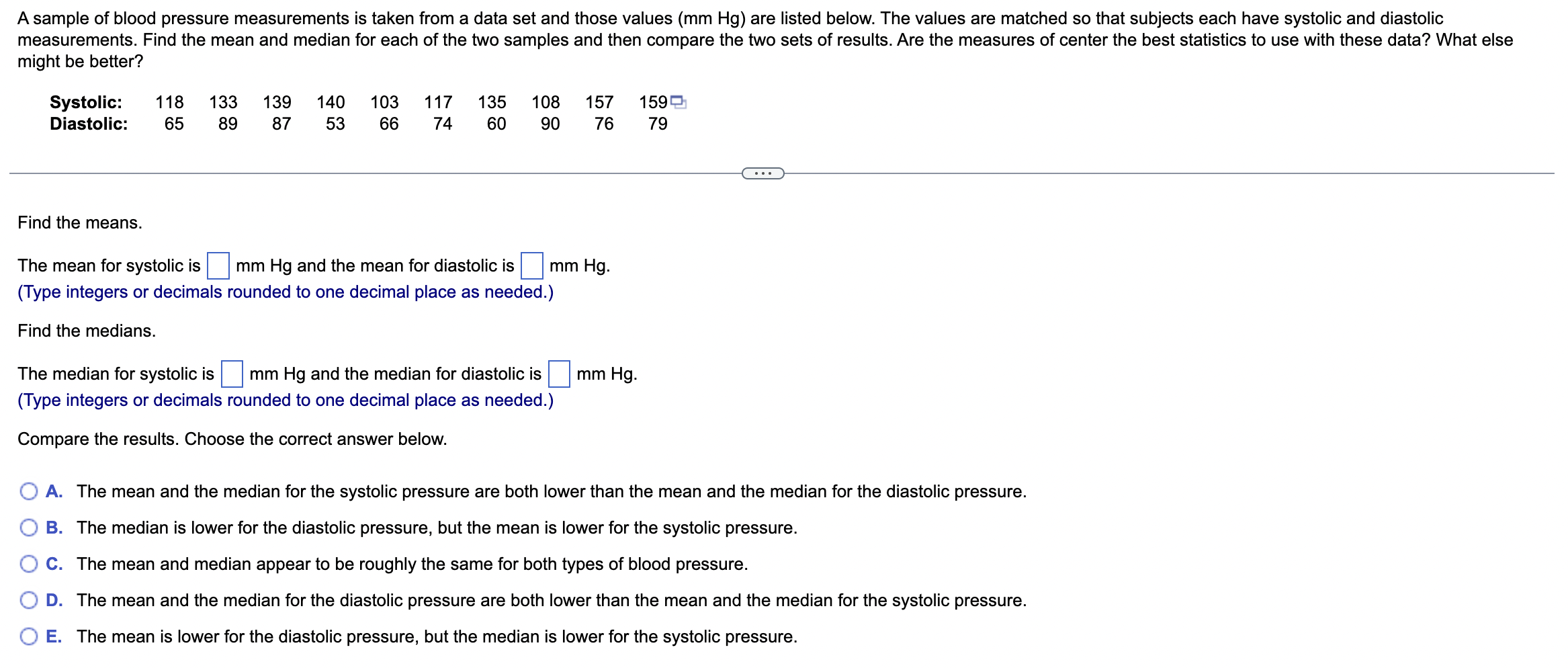 Solved A sample of blood pressure measurements is taken from | Chegg.com