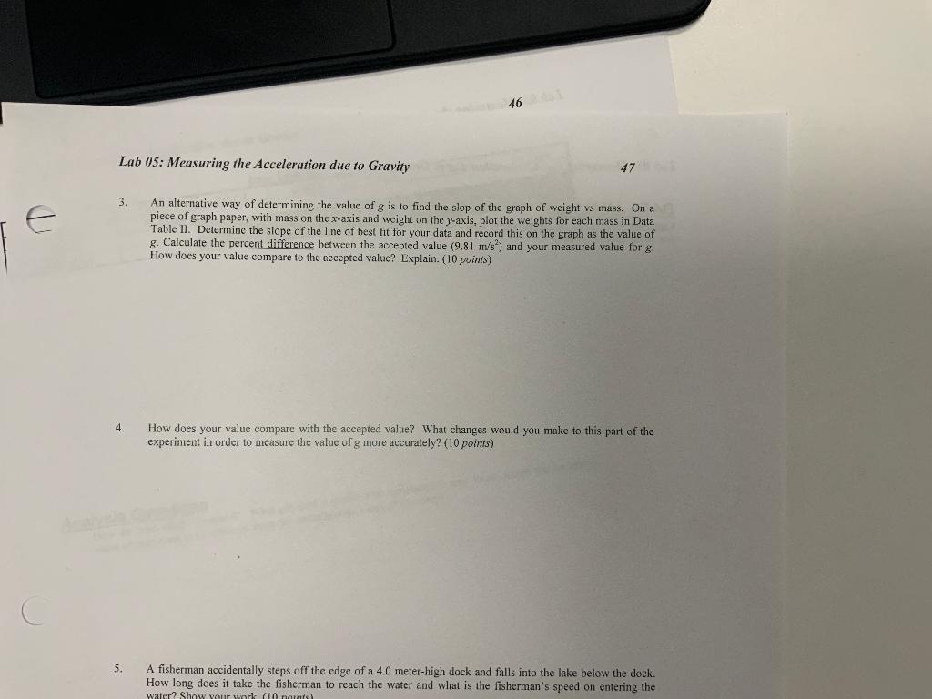 46 Lab 05 Measuring The Acceleration Due To Gravity Chegg