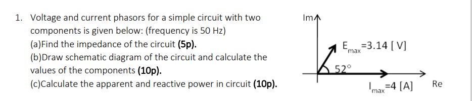 Solved 1. Voltage and current phasors for a simple circuit | Chegg.com