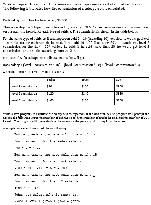Solved Write a program to calculate the commission a | Chegg.com
