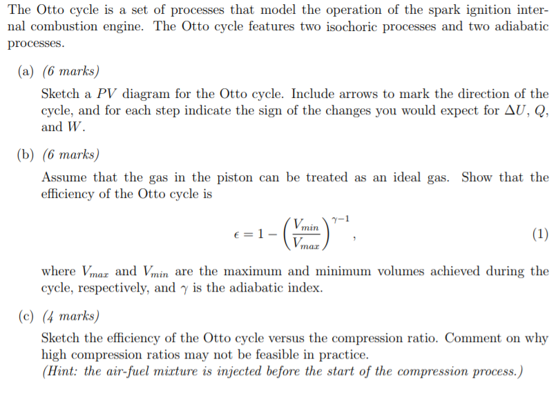 Solved The Otto cycle is a set of processes that model the | Chegg.com
