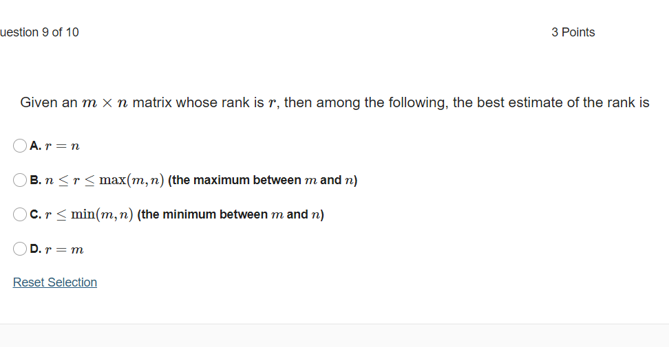 Solved uestion 9 of 10 3 Points Given an m x n matrix whose | Chegg.com Solved uestion 9 of 10 3 Points Given an m x n matrix whose | Chegg.com