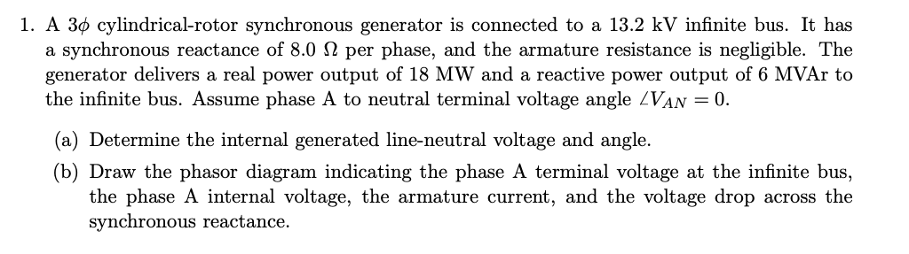 Solved 1. A 30 cylindrical-rotor synchronous generator is | Chegg.com