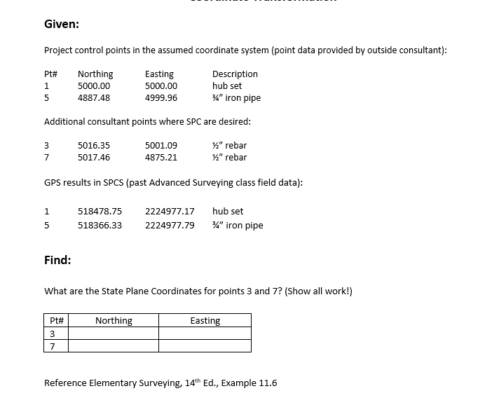 Given: Project control points in the assumed | Chegg.com