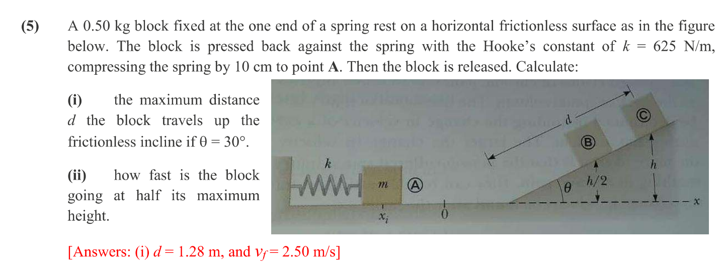 Solved A 0.50 kg block fixed at the one end of a spring rest | Chegg.com
