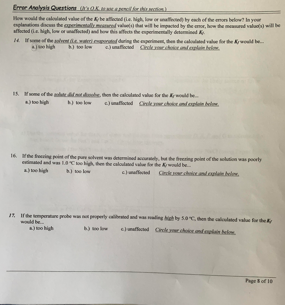 Solved Error Analysis Questions (It's O.K. to use a pencil | Chegg.com