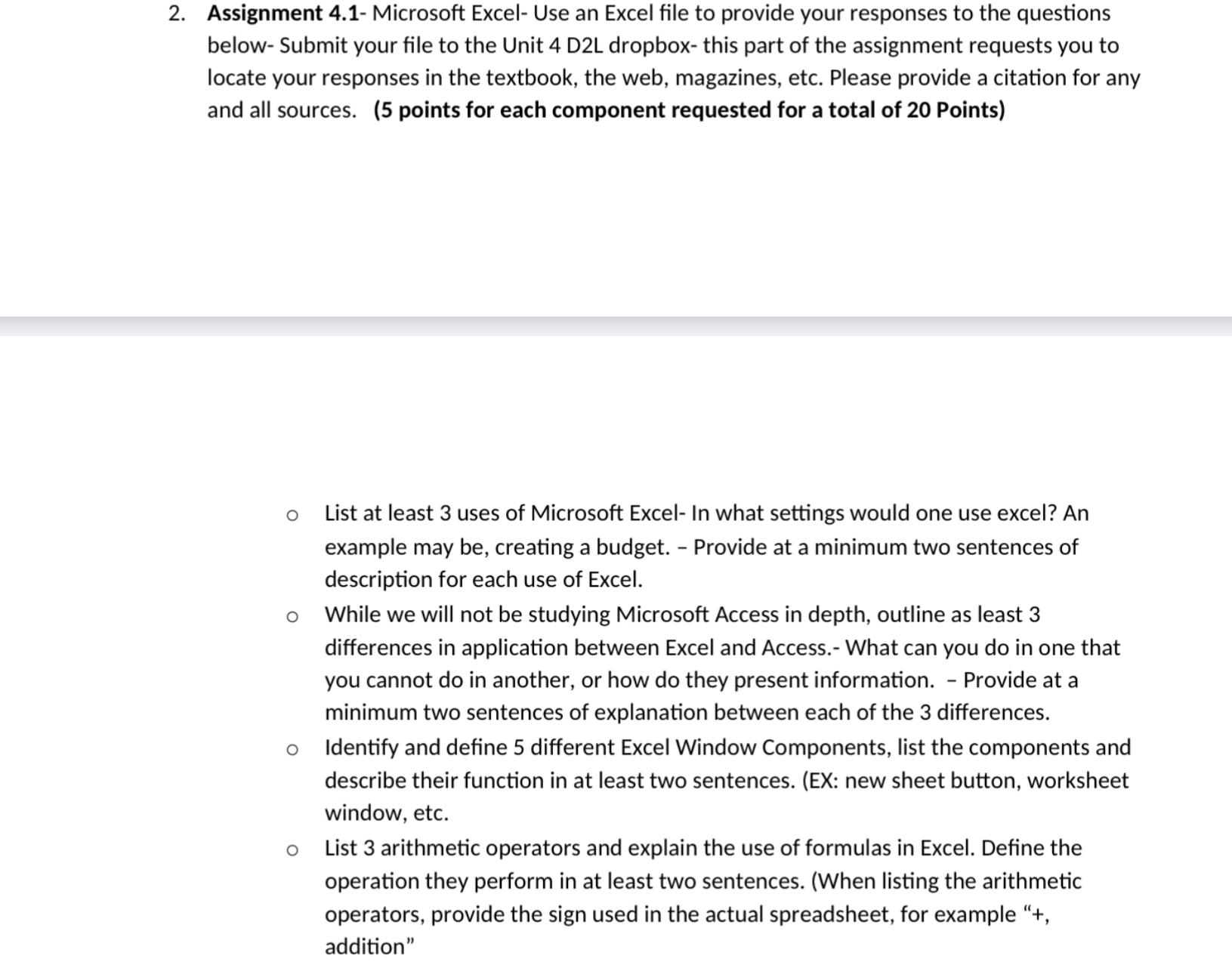 Solved Assignment 4.1- ﻿Microsoft Excel- ﻿Use an Excel file | Chegg.com