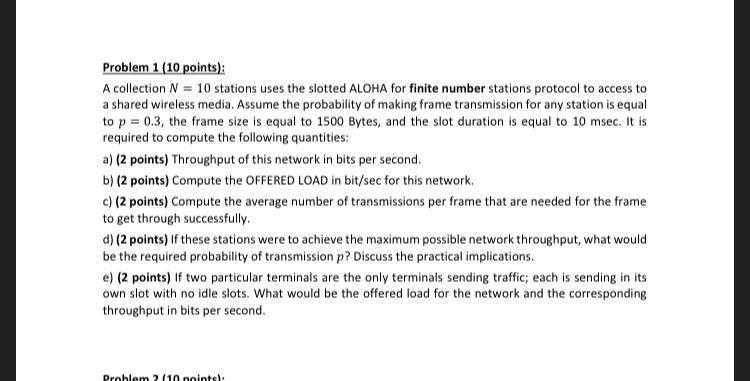 Solved Problem 1 (10 points): A collection N = 10 stations | Chegg.com