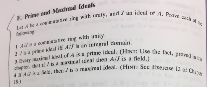 Solved F. Prime and Maximal Ideals Let A be a commutative | Chegg.com