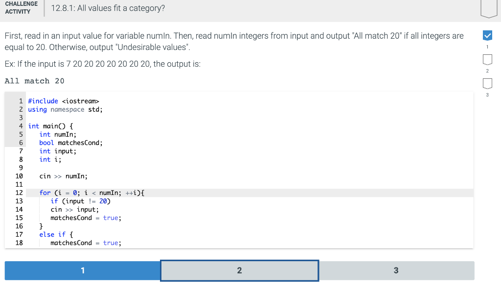Solved CHALLENGE ACTIVITY 12.8.1: All values fit a category? | Chegg.com