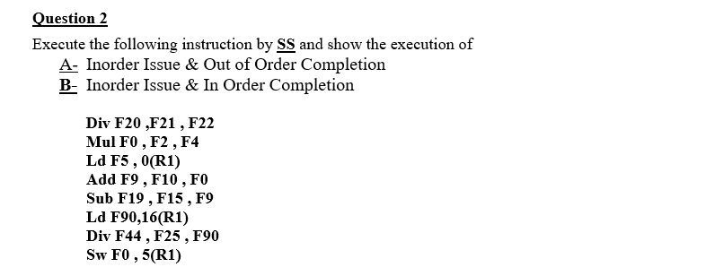 Solved Question 2 Execute the following instruction by SS | Chegg.com
