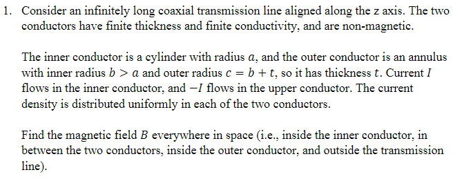 Solved Consider an infinitely long coaxial transmission line | Chegg.com