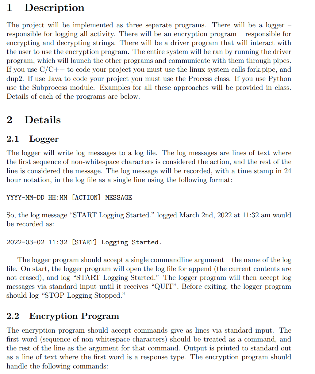 Solved 1 Description The project will be implemented as | Chegg.com
