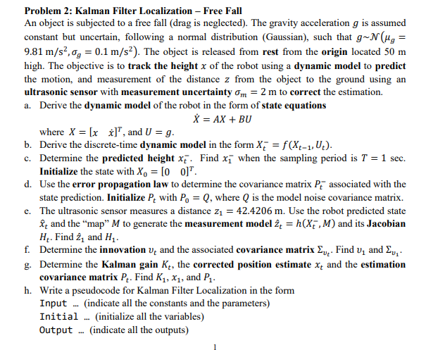 Problem 2: Kalman Filter Localization - Free Fall An | Chegg.com