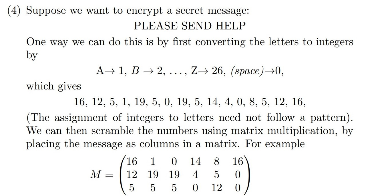 Solved (4) Suppose we want to encrypt a secret message: | Chegg.com