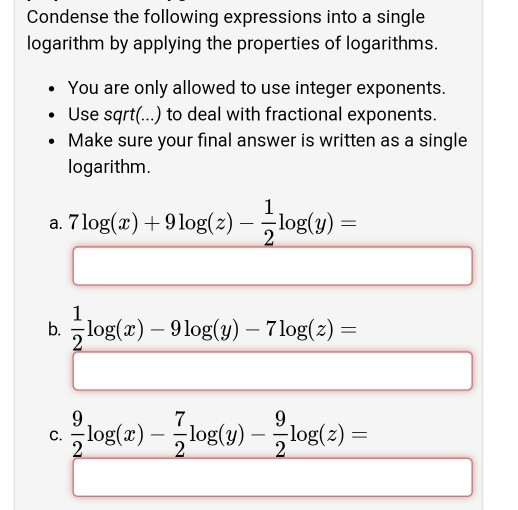 Solved Condense the following expressions into a single | Chegg.com