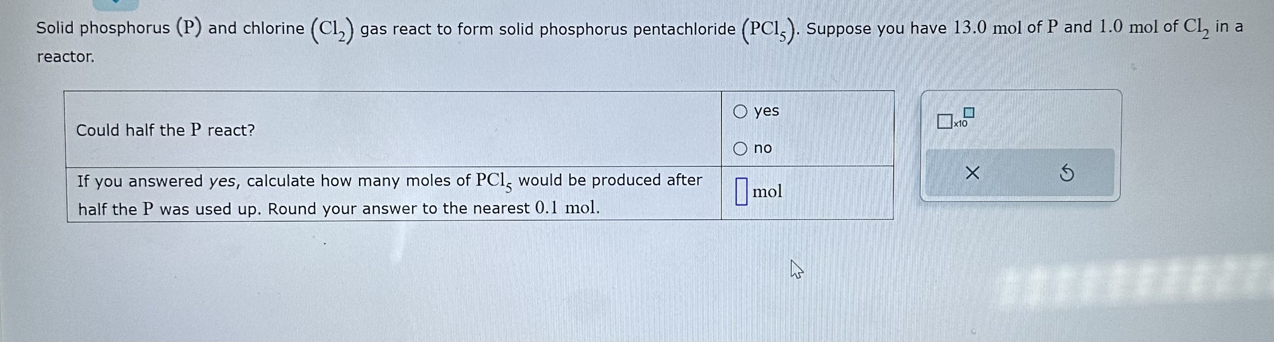 Solved Solid phosphorus (P) and chlorine (Cl2) gas react to | Chegg.com