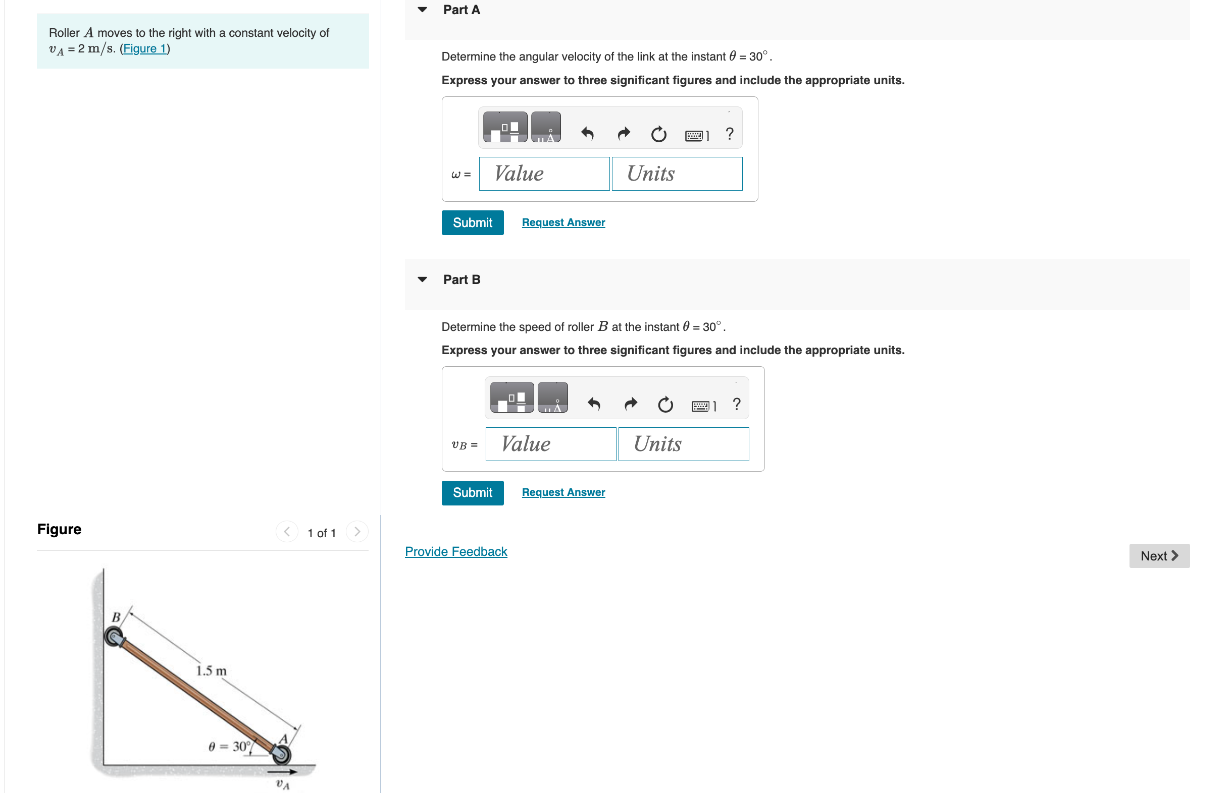 Solved Roller A moves to the right with a constant velocity | Chegg.com