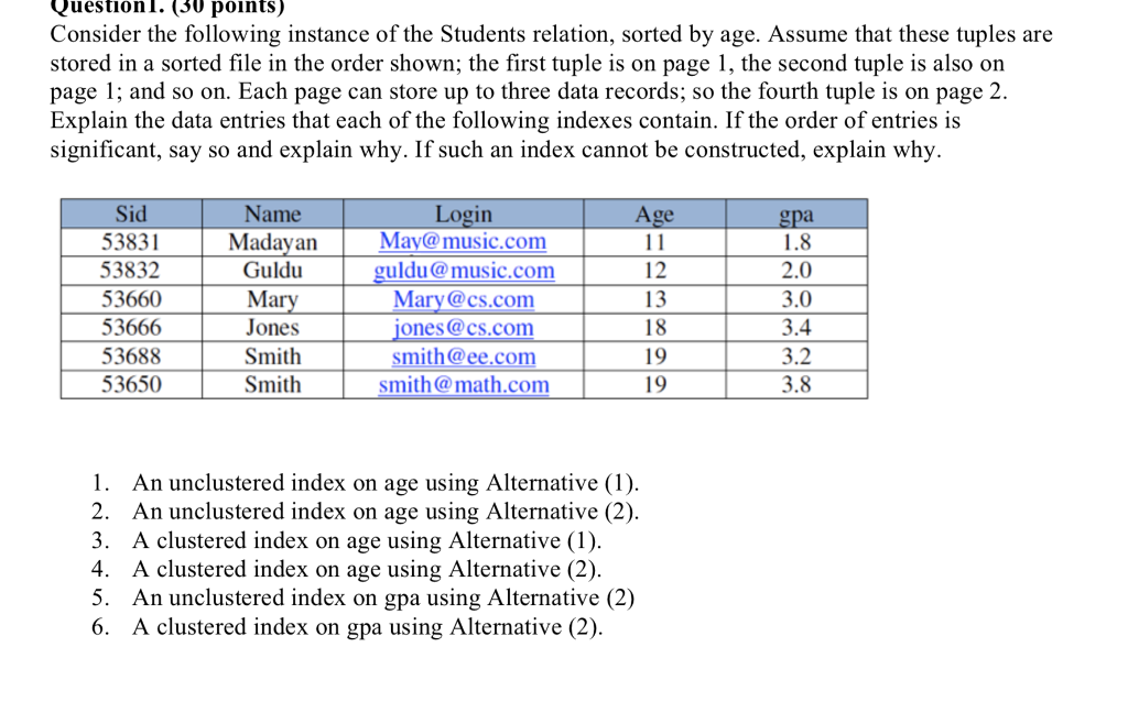 Solved QuestionI. (30 points) Consider the following | Chegg.com
