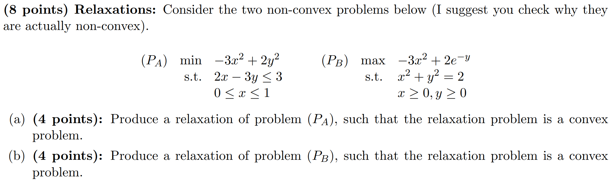 Solved (8 points) Relaxations: Consider the two non-convex | Chegg.com