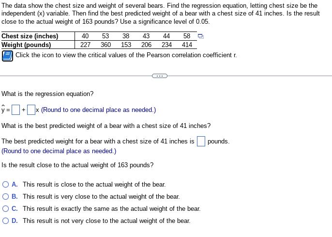 Solved The data show the chest size and weight of several | Chegg.com