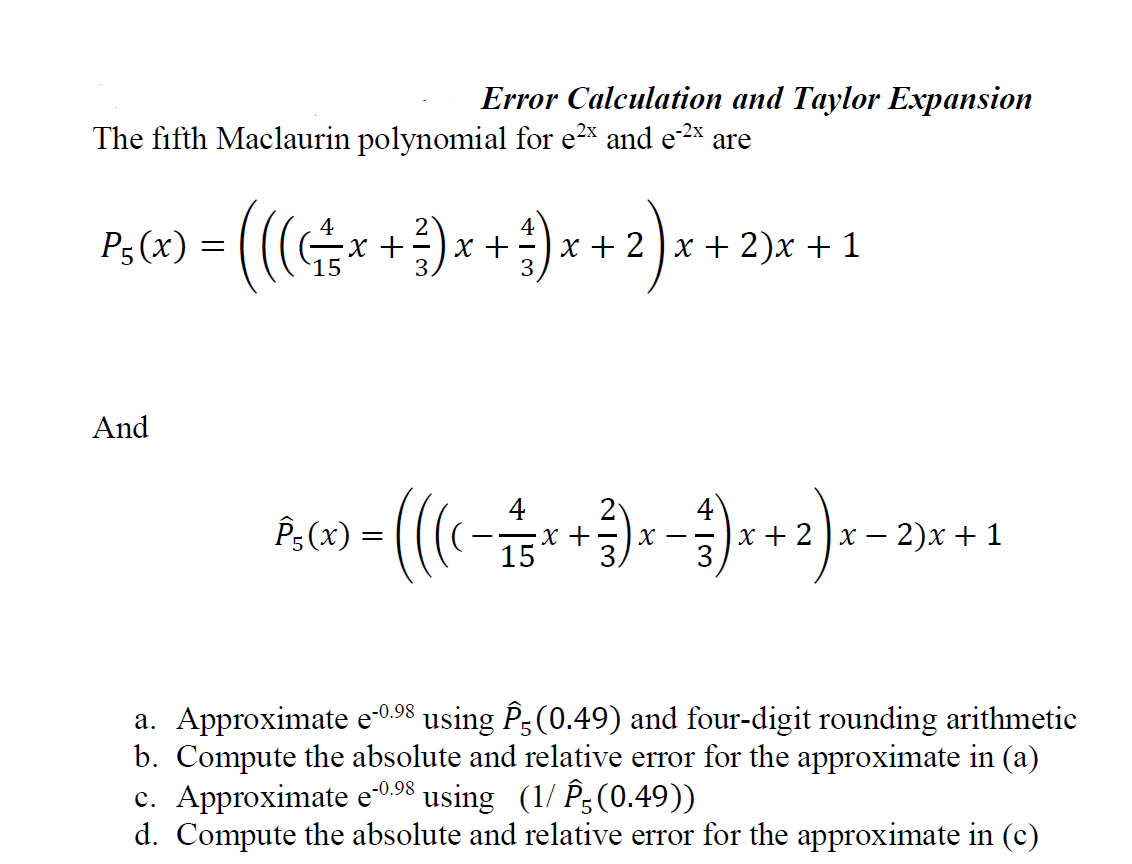 Solved Error Calculation and Taylor Expansion The fifth | Chegg.com