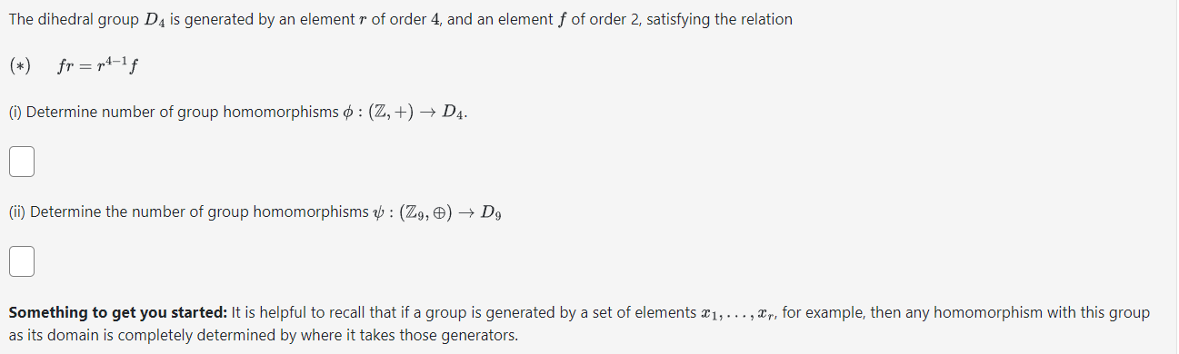 Solved The dihedral group D4 is generated by an element r of | Chegg.com