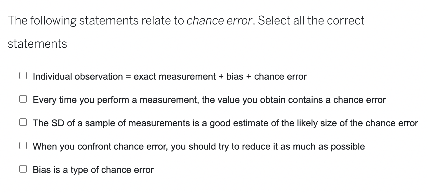 Solved The following statements relate to chance error. | Chegg.com