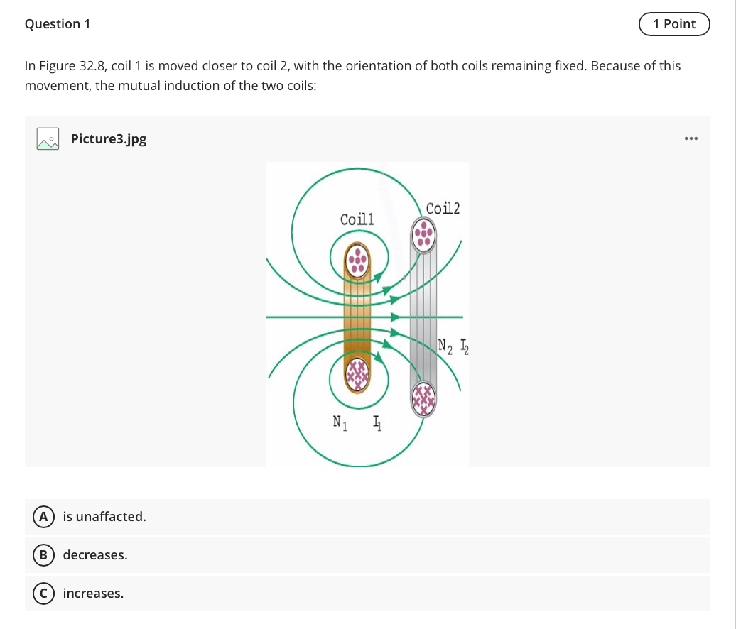 Solved Question 1 1 Point In Figure 32.8, coil 1 is moved | Chegg.com