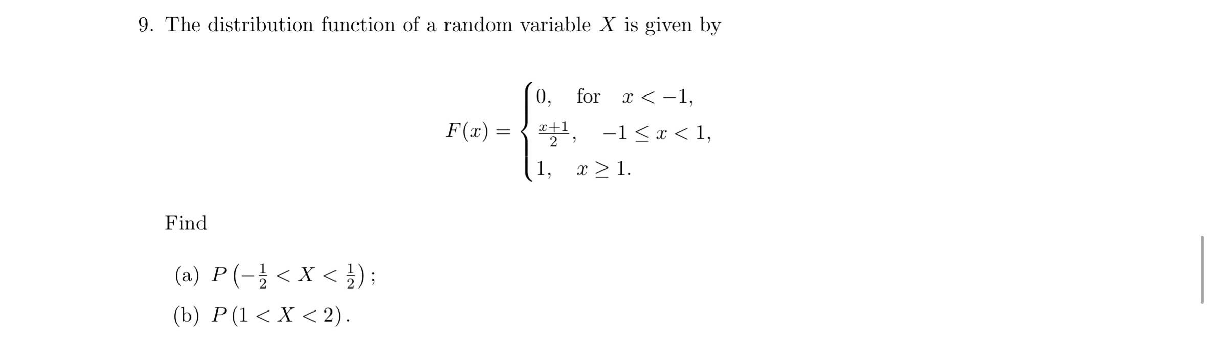 Solved 9. The distribution function of a random variable X | Chegg.com
