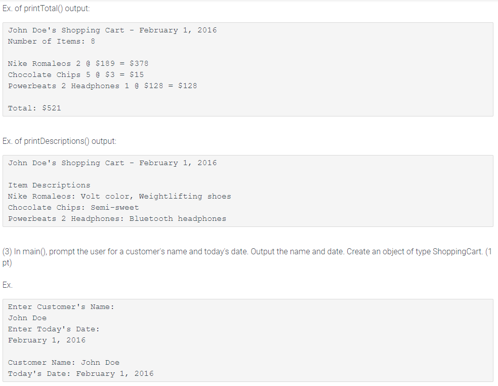 Solved Build the Shopping Cart class with the following | Chegg.com