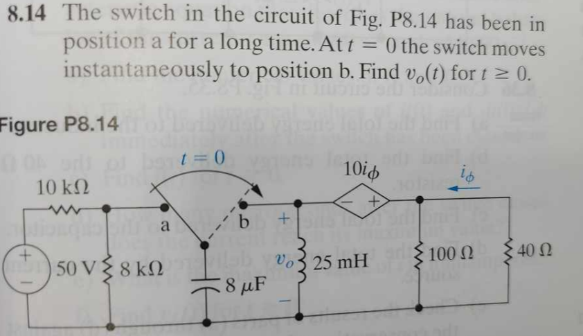 Solved 8.14 The switch in the circuit of Fig. P8.14 has been | Chegg.com