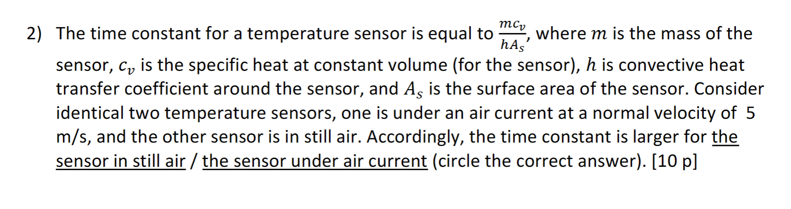 Solved The time constant for a temperature sensor is equal | Chegg.com