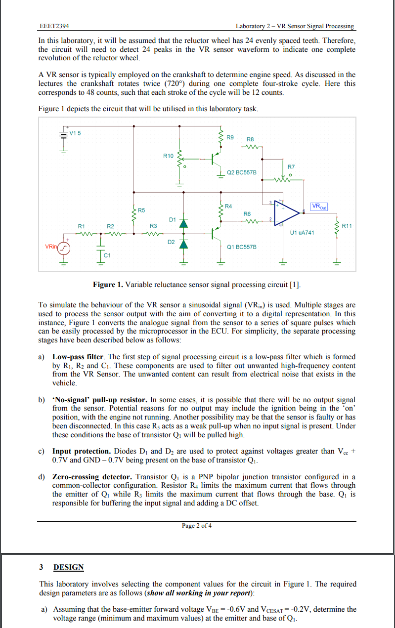 EEET2394 Laboratory 2 - VR Sensor Signal Processing | Chegg.com