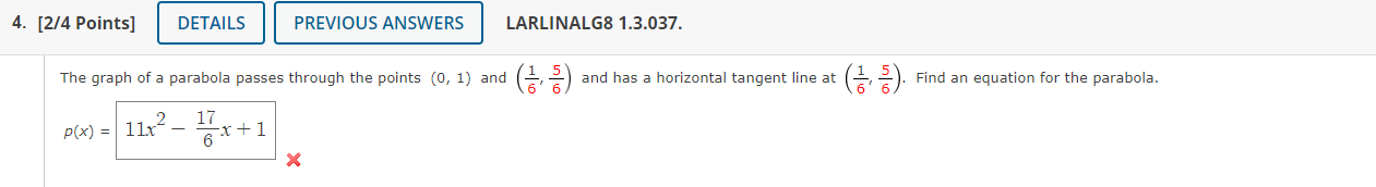 Solved The graph of a parabola passes through the points | Chegg.com