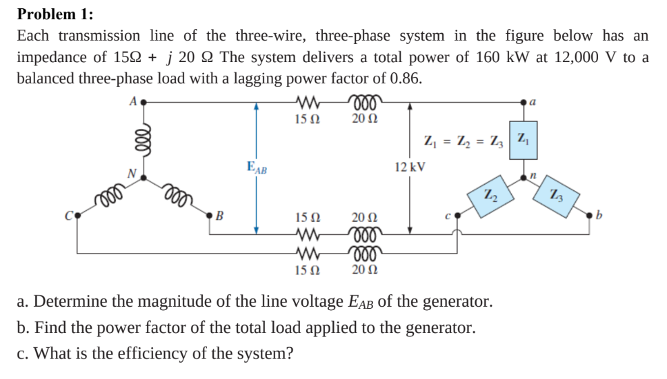 Solved Problem 1: Each transmission line of the three-wire, | Chegg.com