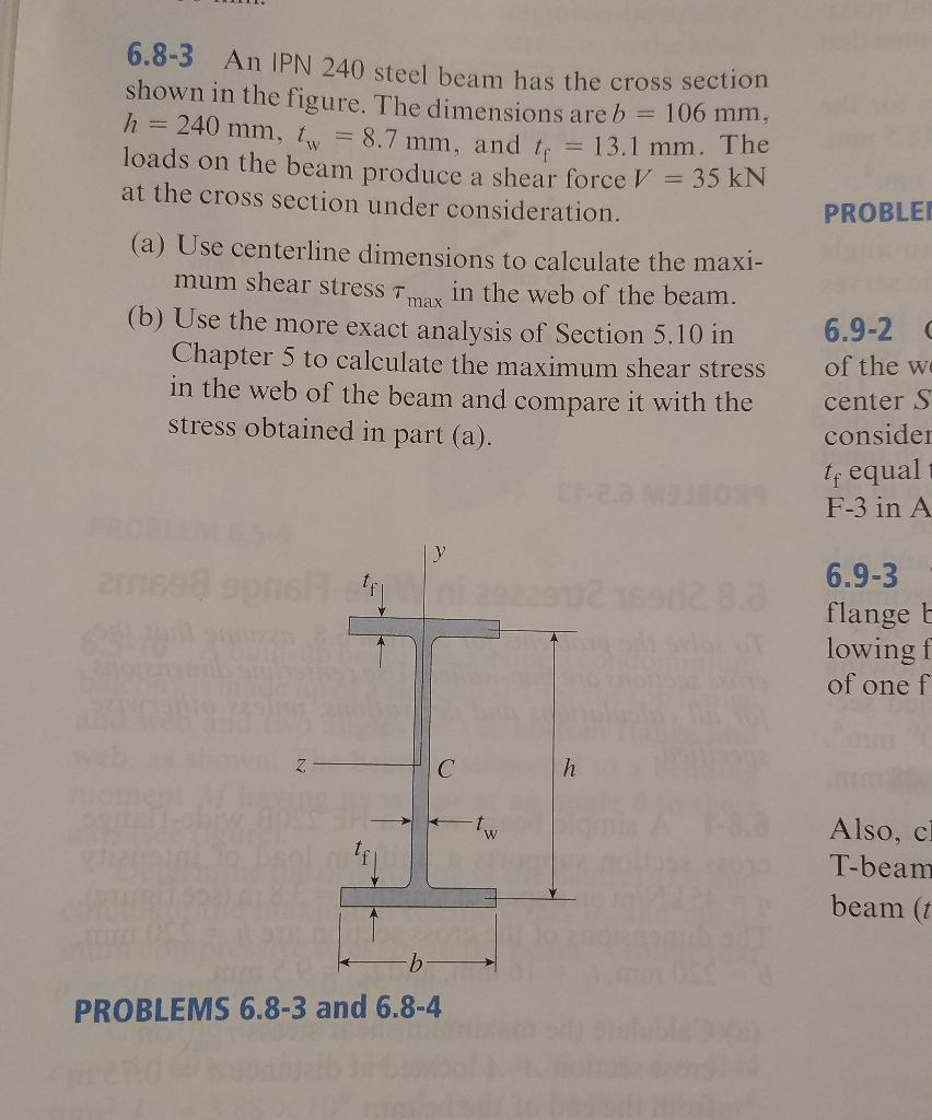 Solved 6.8-3 An lPN 240 steel beam has the cross section | Chegg.com