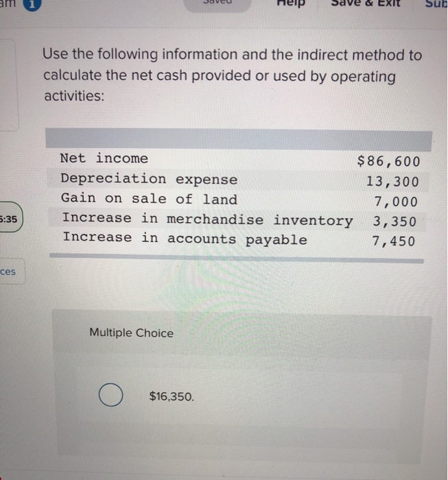 Solved m i Heip Save &EXI t Sub Use the following | Chegg.com