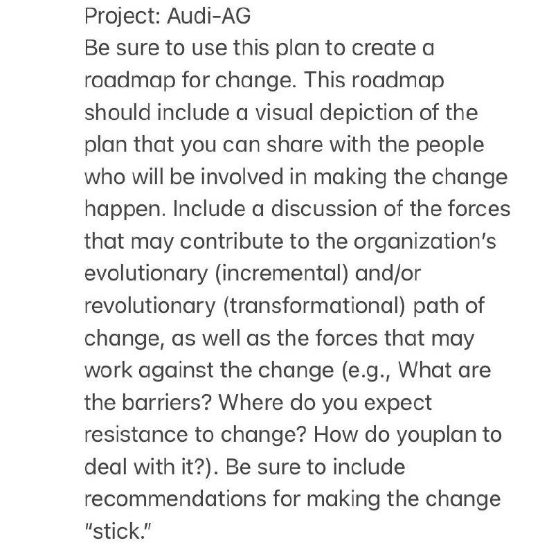 Solved Project: Audi-AG Be sure to use this plan to create a | Chegg.com