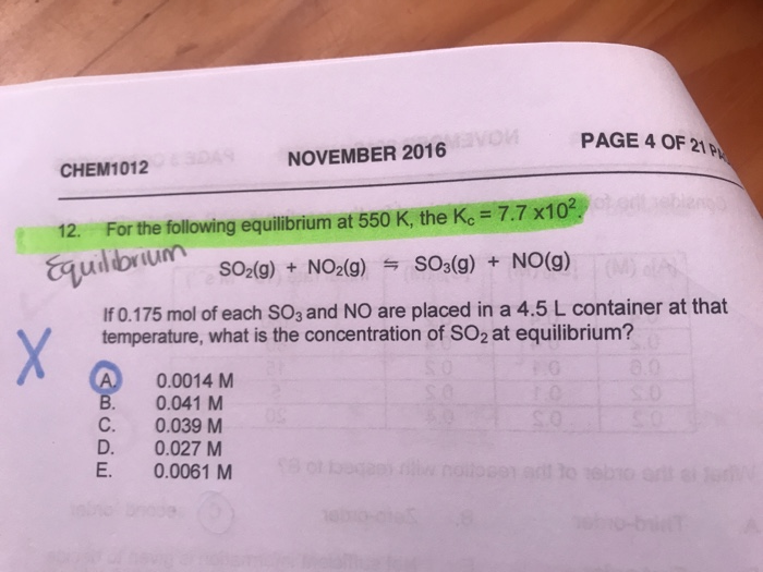 Solved PAGE 4 OF 21 NOVEMBER 2016 CHEM1012 12. For the | Chegg.com