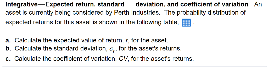 Solved Integrative-Expected return, standard deviation, and | Chegg.com