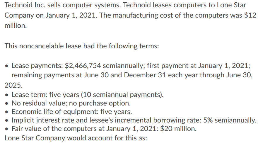 Solved Technoid Inc. sells computer systems. Technoid leases | Chegg.com